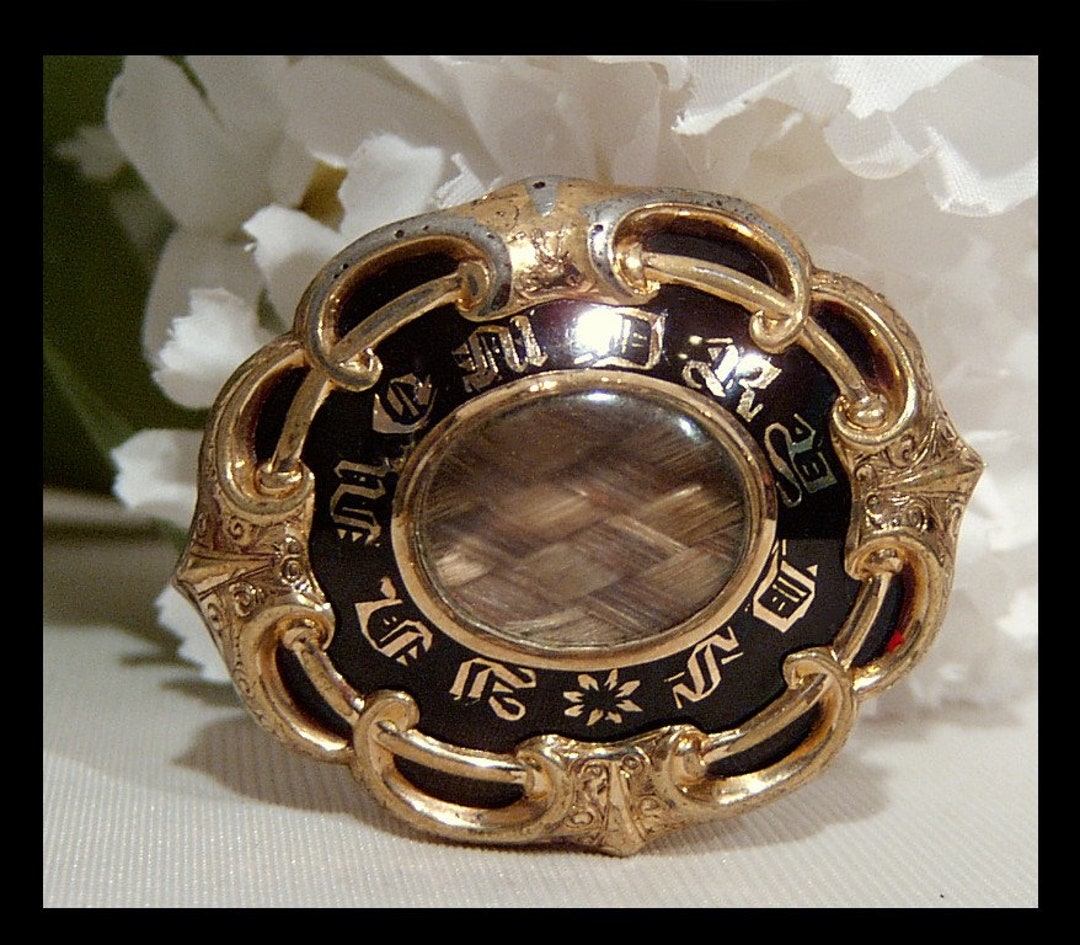 Victorian Mourning Brooch Pendant, Ebony, Braided Hair, Gold Gilt ...