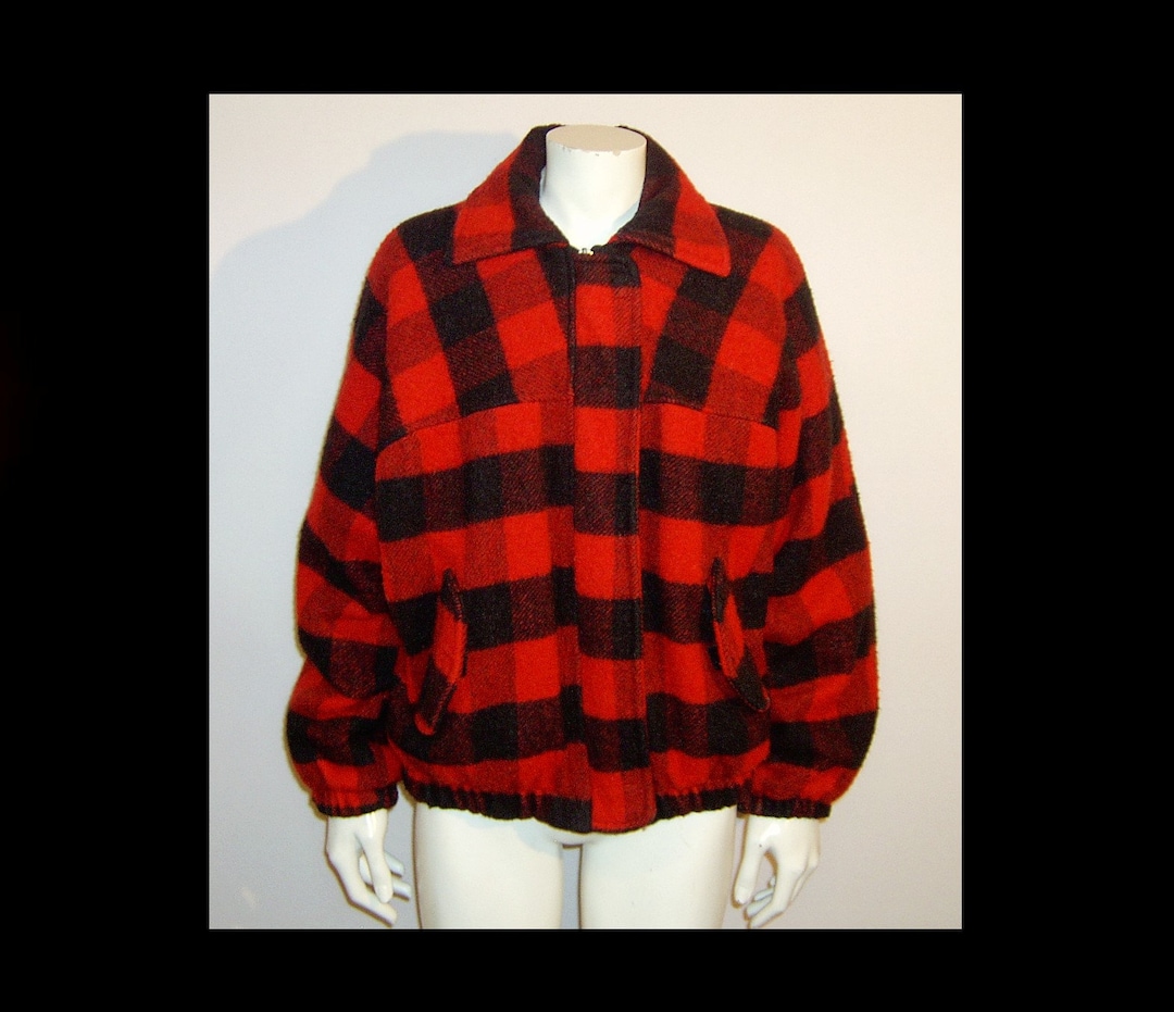 M - Women’s Bomber Lumberjack Jacket, Black & Red Wool Check, Quilted ...