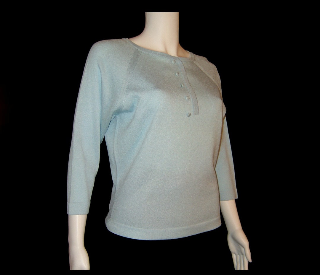 Medium Robins Egg Blue Bombshell Sweater 50s 60s Intarsia Knit Volup ...