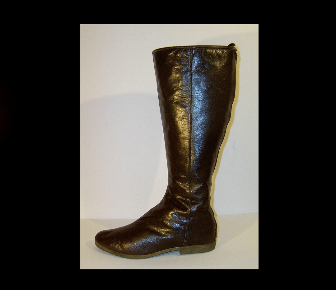 7.5 - Mod Boots - 1960s Zipper Back Dark Chocolate Brown Leather Flats ...