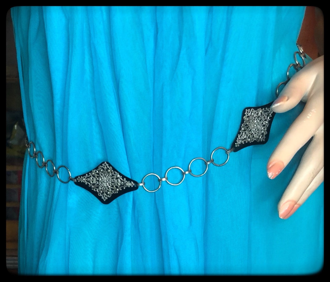 1920s Chain Belt, Sparkly Filigree Black Plastic Diamonds - Etsy