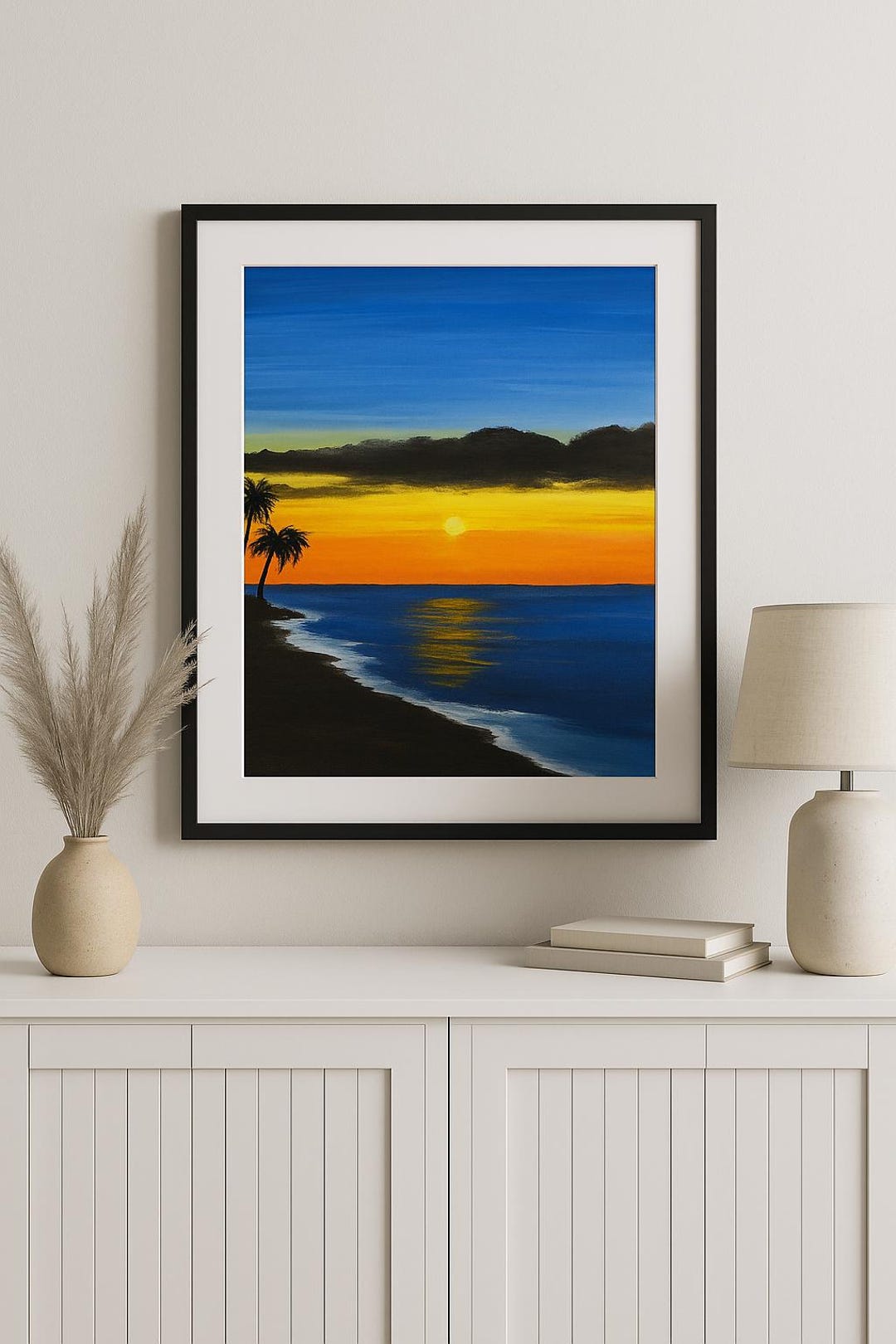 Beach Sunset Print With Plam Trees Seascape Printable Seashore Digital ...