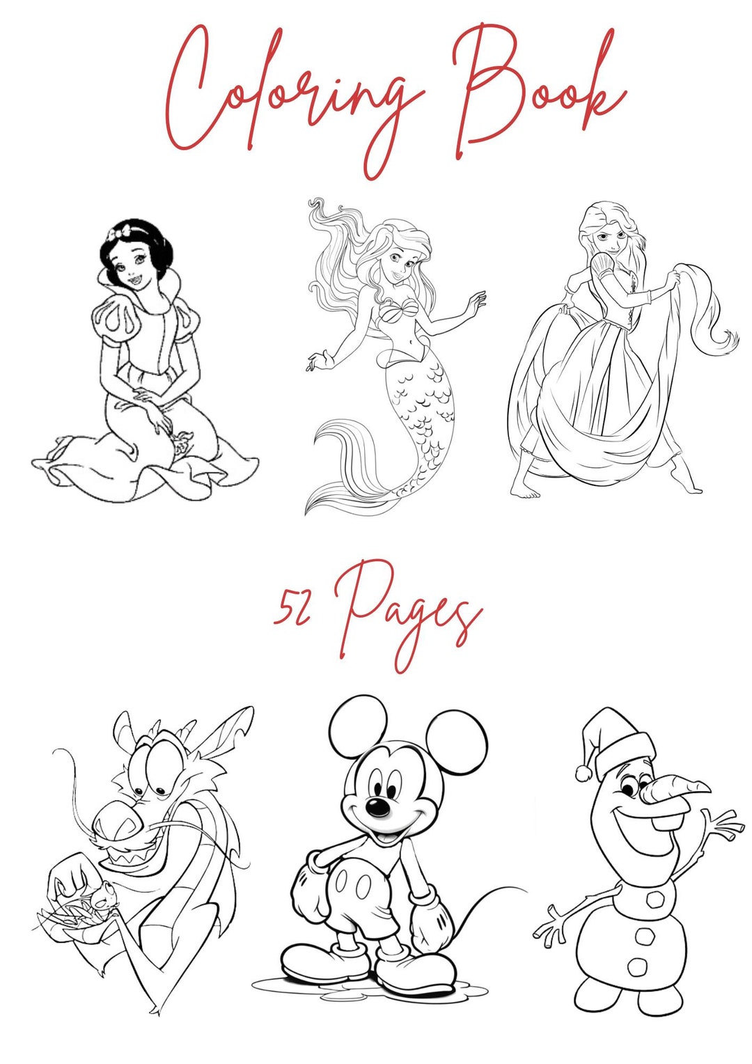 Cartoon Characters Coloring Book, 52 Pages - Etsy