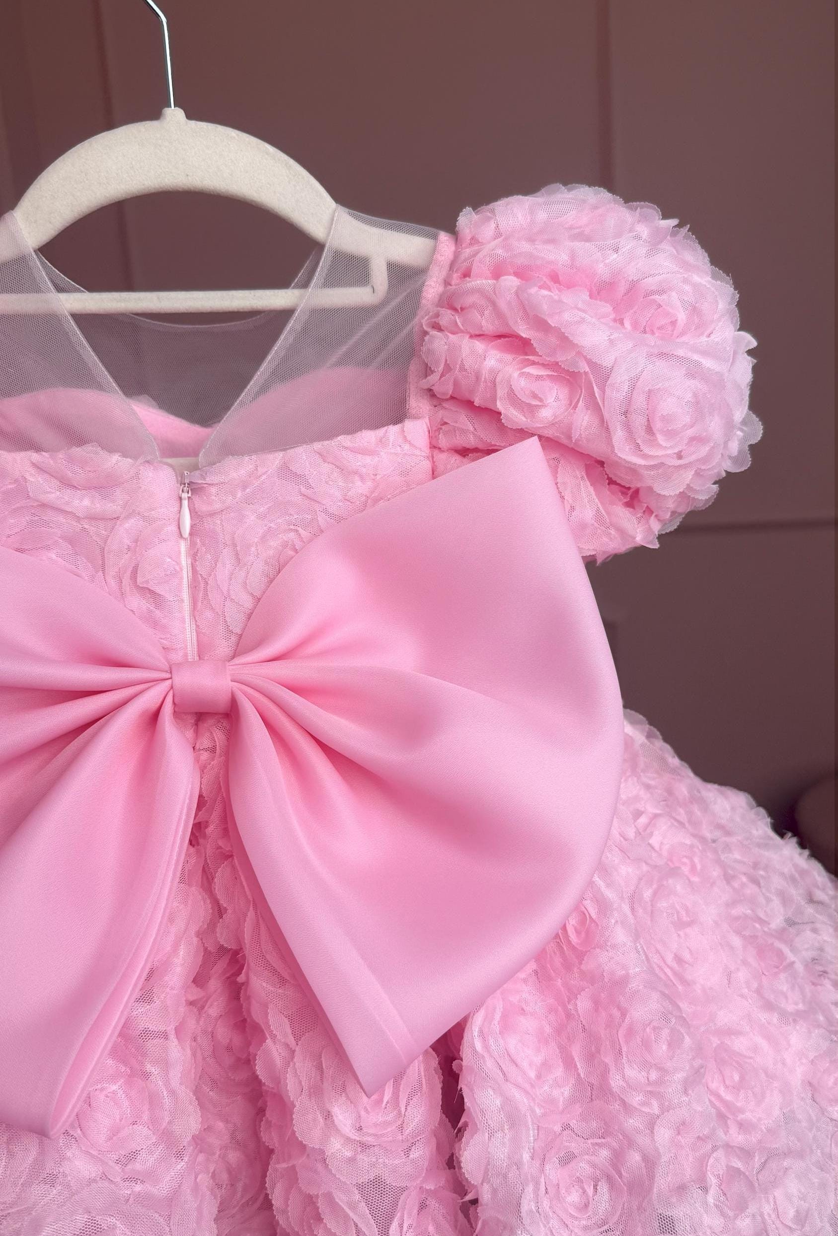 Barbie Dream Puffy Dress, Pink Rose Flower Girl Gown, Birthday Party ...