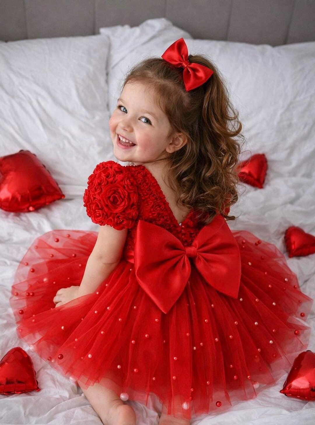 Flower Girl Red Tulle Dress, Rose Princess Dress, Wedding & Birthday ...