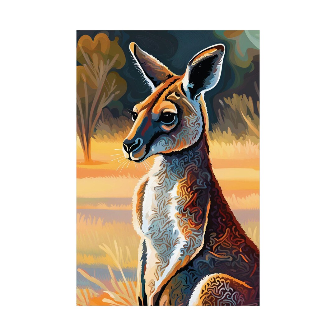 Kangaroo Oil Painting Poster Print | Australian Wildlife Wall Art for ...