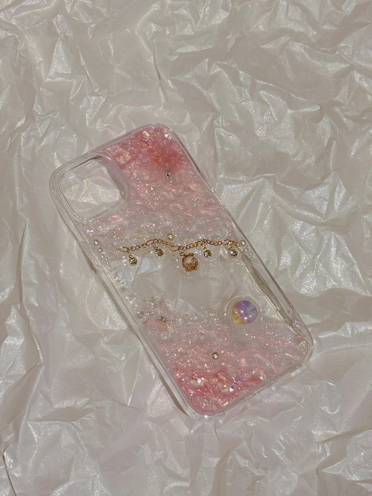 Handmade Resin Phone Case With Iridescent Glitter, Pearl Accents, and ...