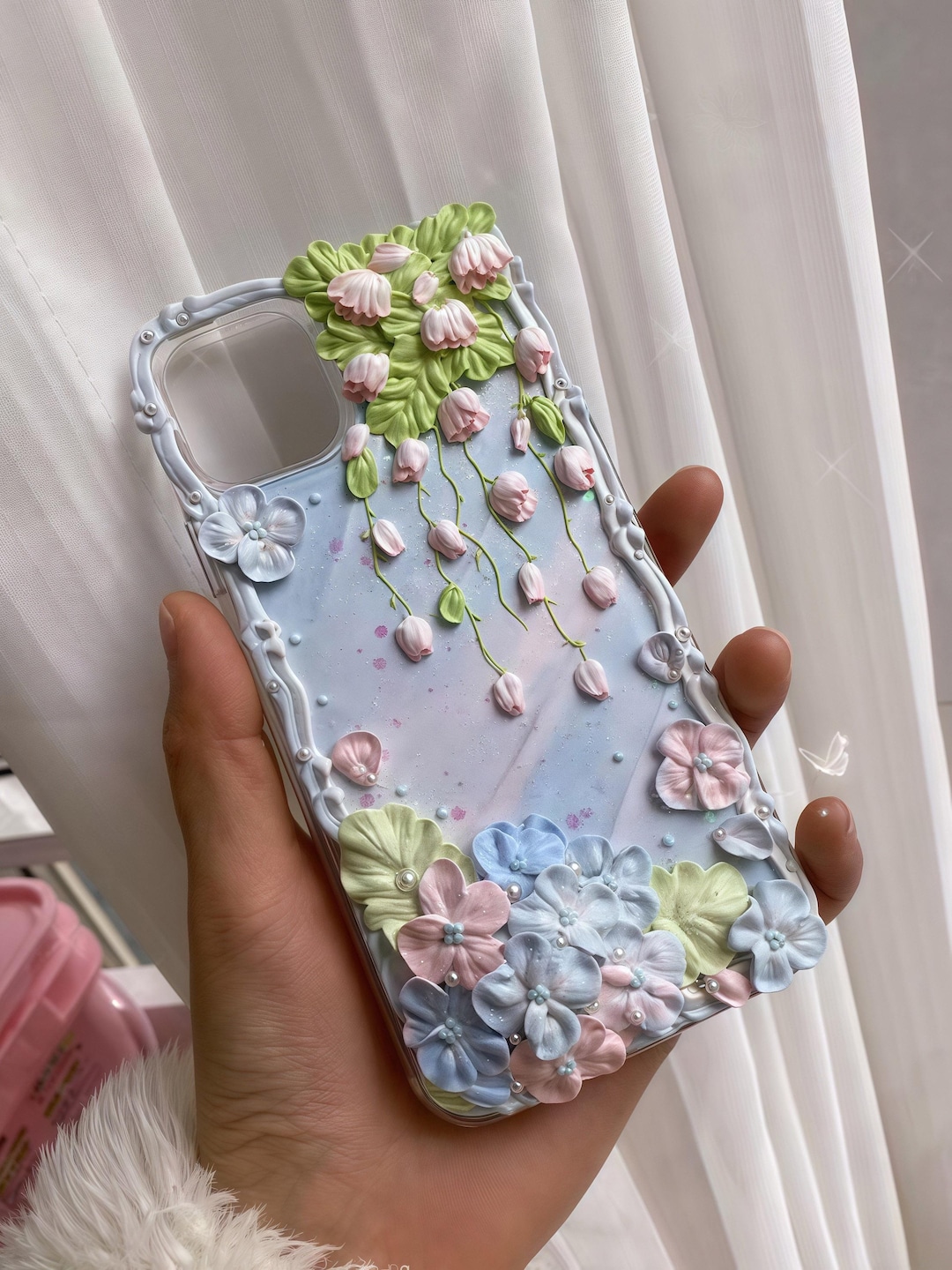Handmade Decoden Phone Case | 3D Pastel Flower Cream Glue Cover ...
