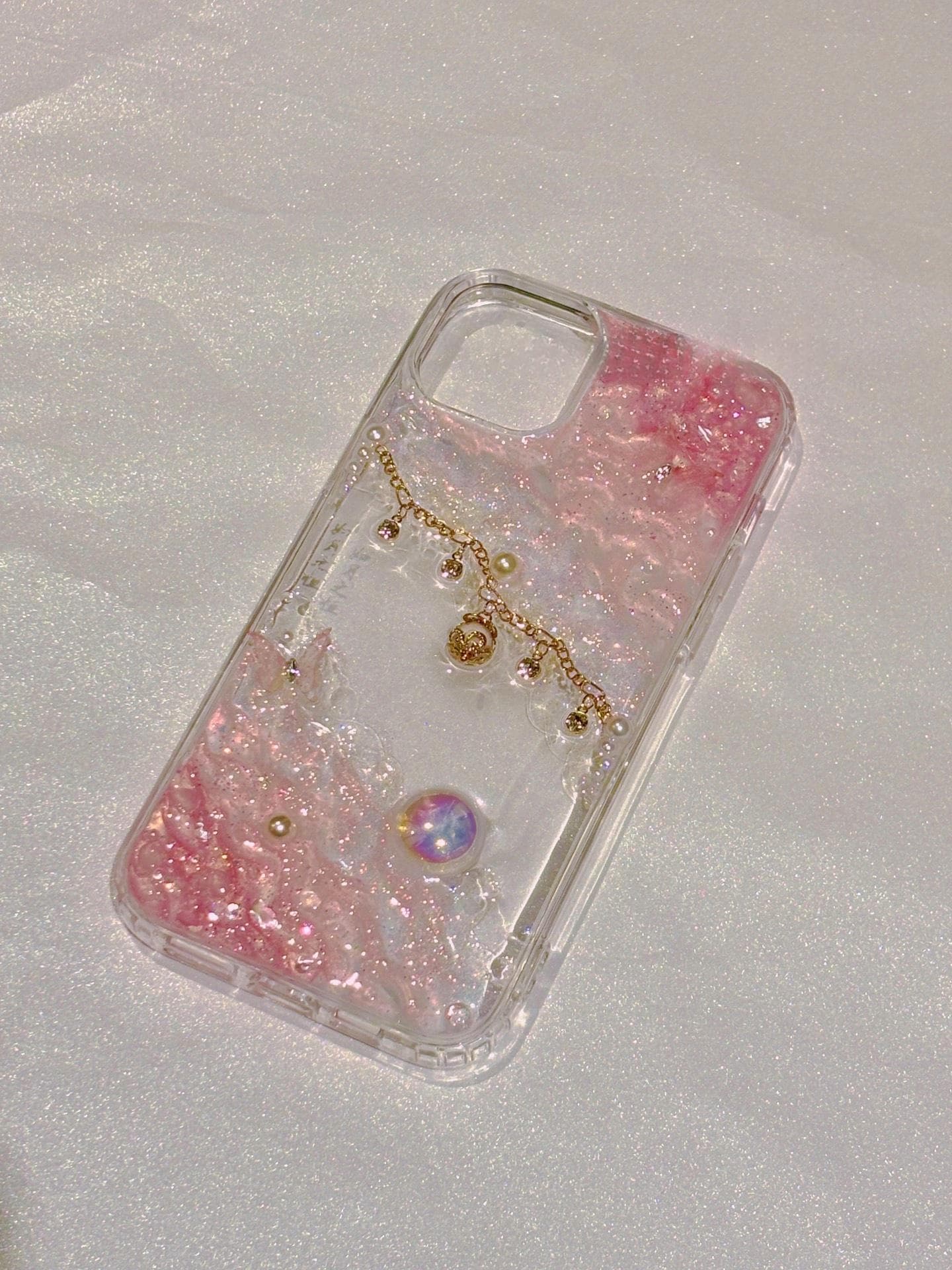 Handmade Resin Phone Case With Iridescent Glitter, Pearl Accents, and ...