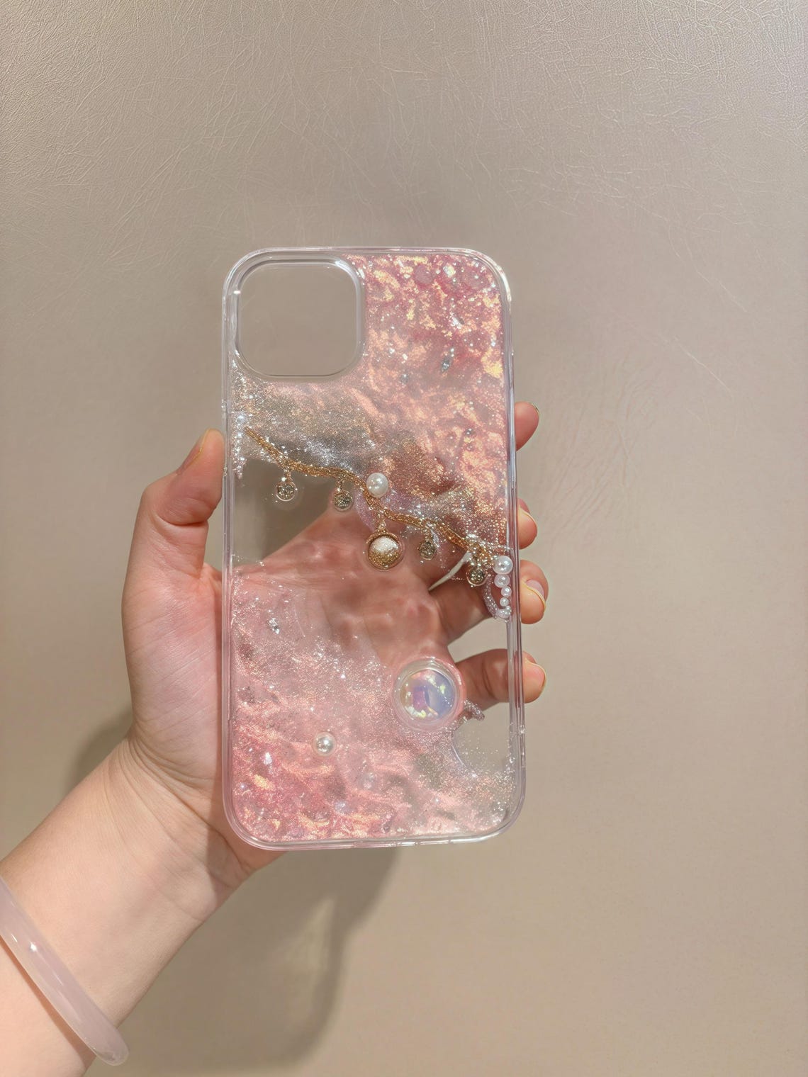 Handmade Resin Phone Case With Iridescent Glitter, Pearl Accents, and ...