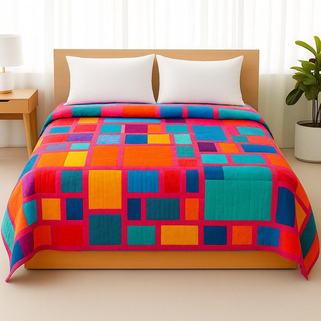 Urban Grid Quilt Pattern PDF | Easy Geometric Patchwork (68.5"x82.5 ...