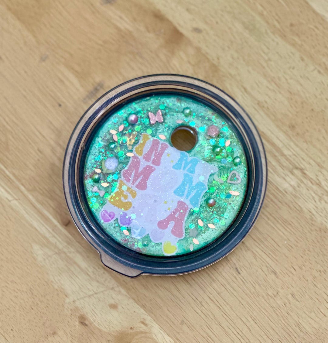 In My Mom Era 30oz YETI Lid Topper – Pastel Glitter Green With Hearts ...