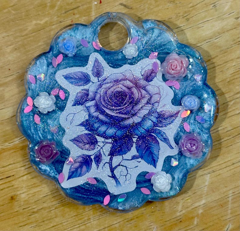 Midnight Bloom | 30oz Stanley Lid Plate | Purple Rose With Blue Glitter ...