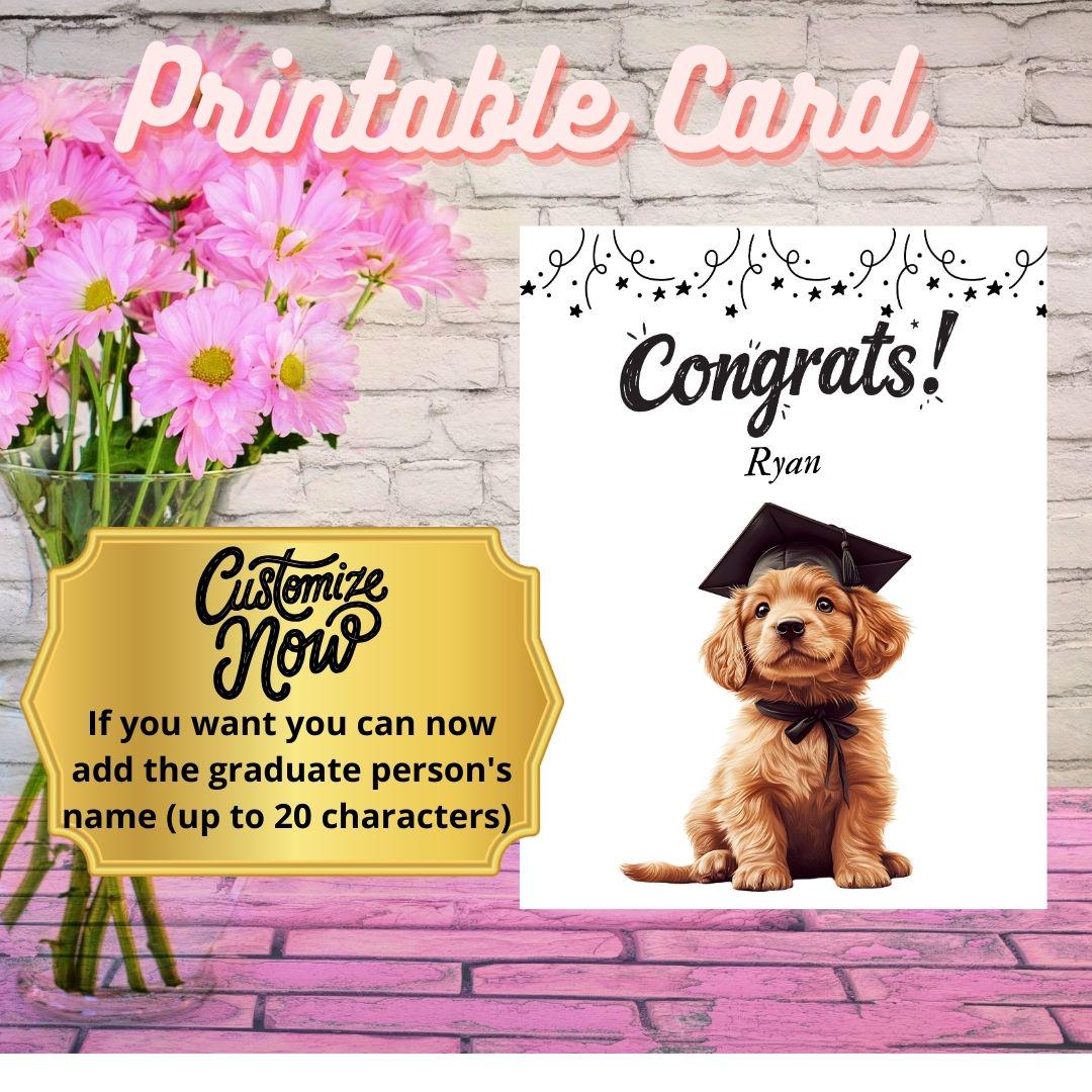 Printable Graduation Card With Cute Puppy, Custom Digital Download Card ...