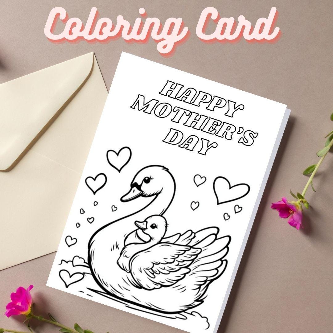Cute Printable and Coloring Card for Mother's Day - Etsy