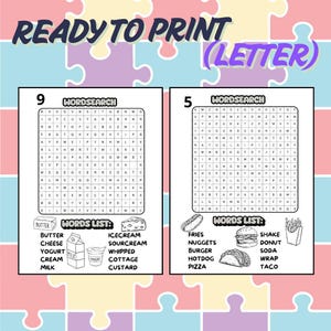 Printable Food Wordsearch Bundle, Fun Puzzles for Kids & Adults ...