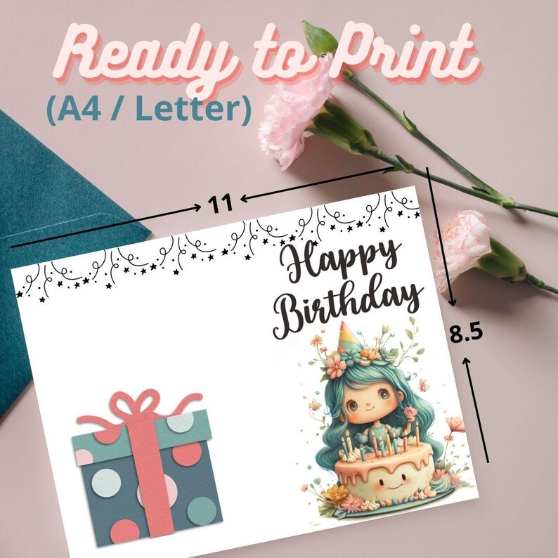 Cute Printable Birthday Card for Girl, Beautiful Digital Greeting Card ...