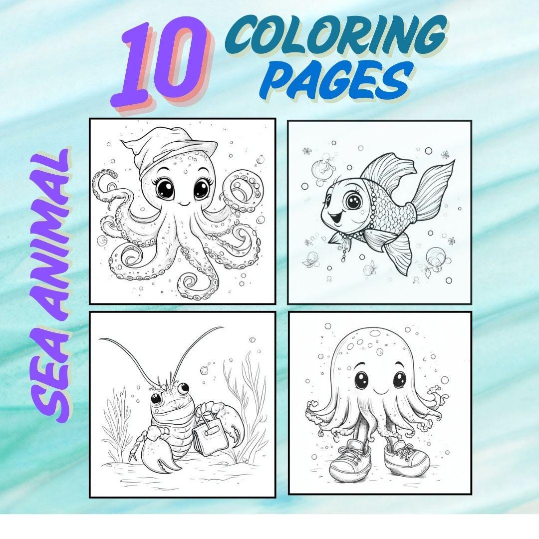 Printable Sea Animal Coloring Pages for Kids With Cute Designs - Etsy