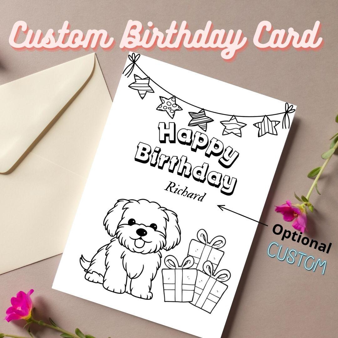 Custom Birthday Card to Color, Cute Printable Birthday Card, Digital ...