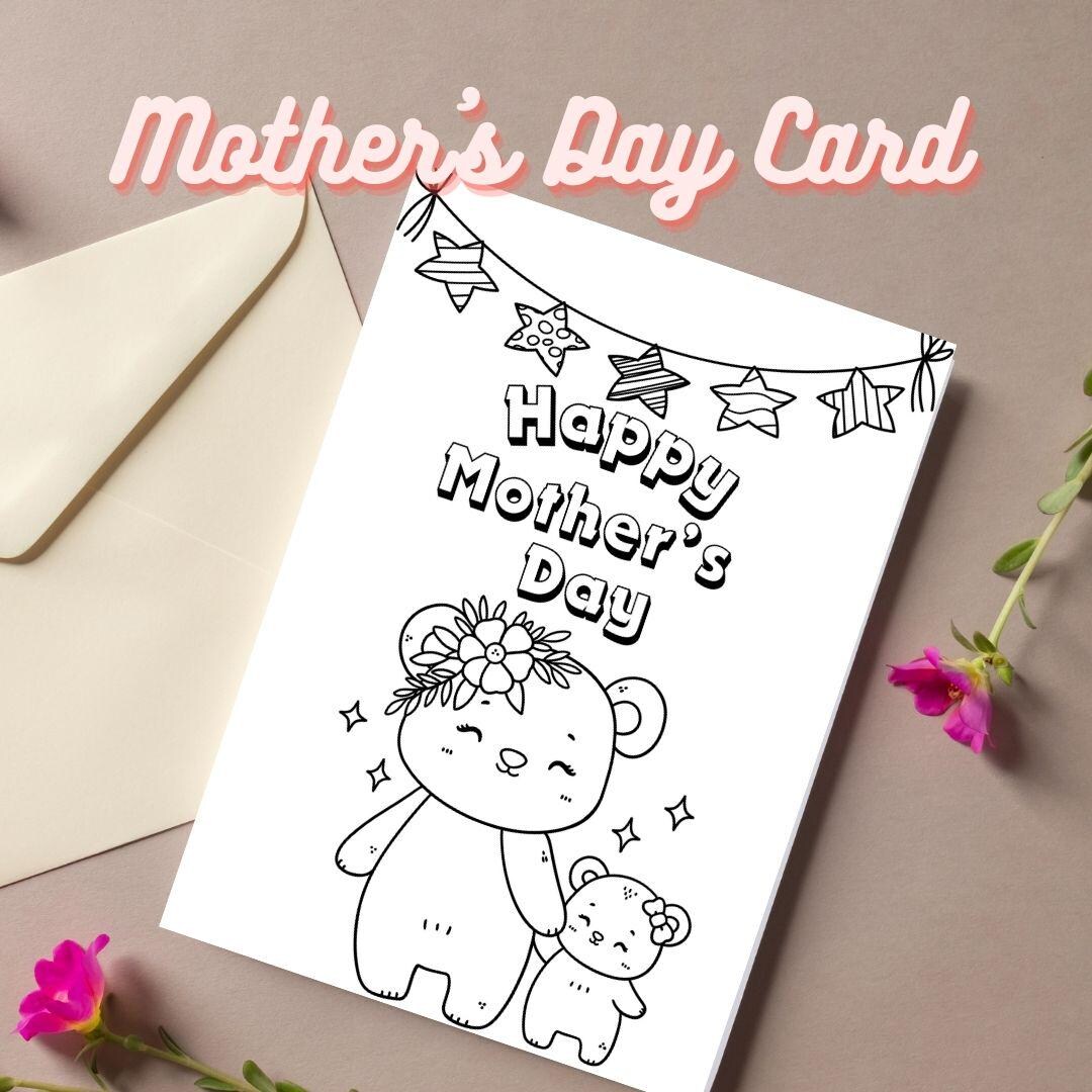 Cute Printable Mothers Day Card to Color, Digital Download Mother's Day ...
