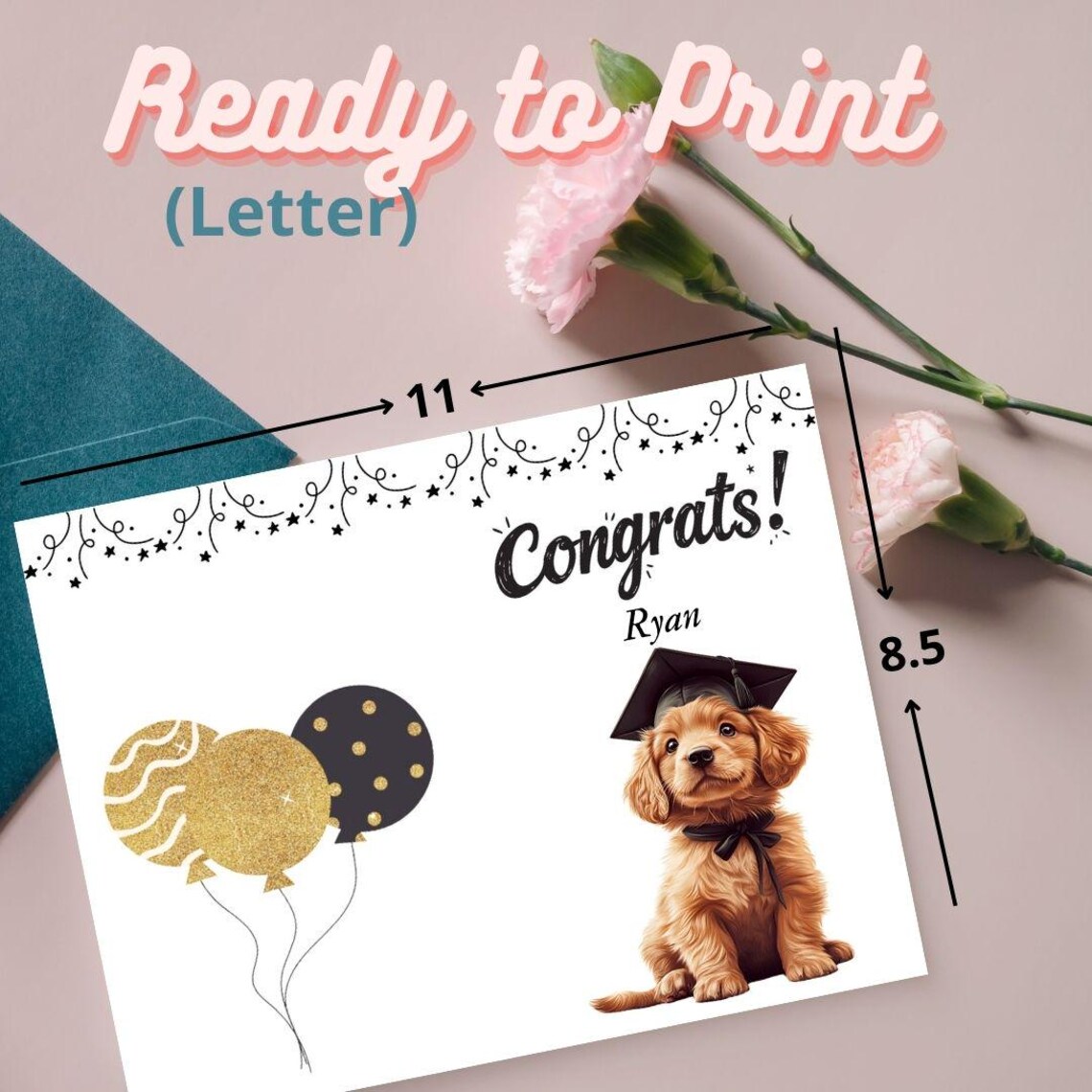 Printable Graduation Card With Cute Puppy, Custom Digital Download Card ...