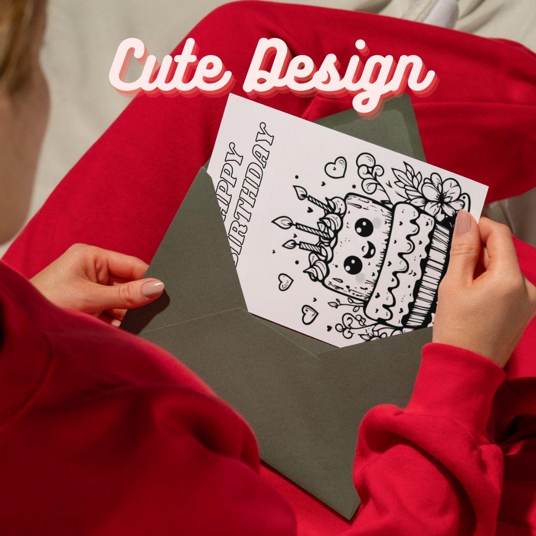 Cute Printable and Coloring Happy Birthday Card - Etsy