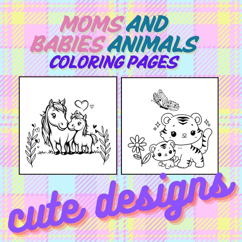 Mom & Baby Animals Coloring Pages for Kids and Adults, Printable Family ...