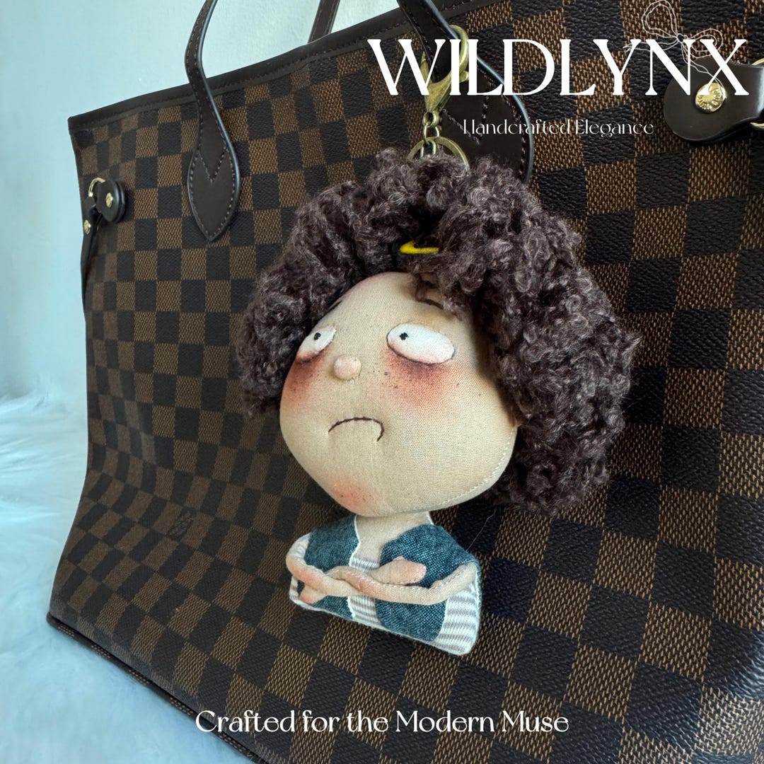 Grumpy but Cute Fabric Doll Keychain, Handmade Plush Bag Charm With ...