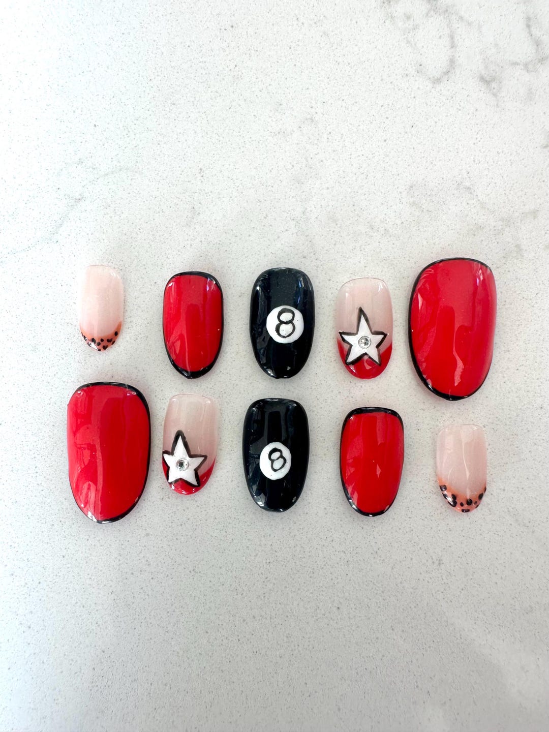 8 Ball Press on Nails, Red and Black, Handmade - Etsy