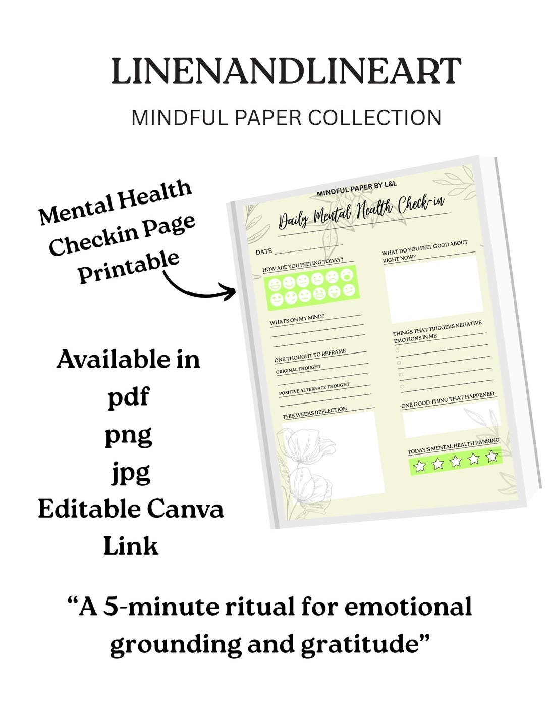 Daily Mental Health Check-in Printable, Mental Wellness Journal Page ...