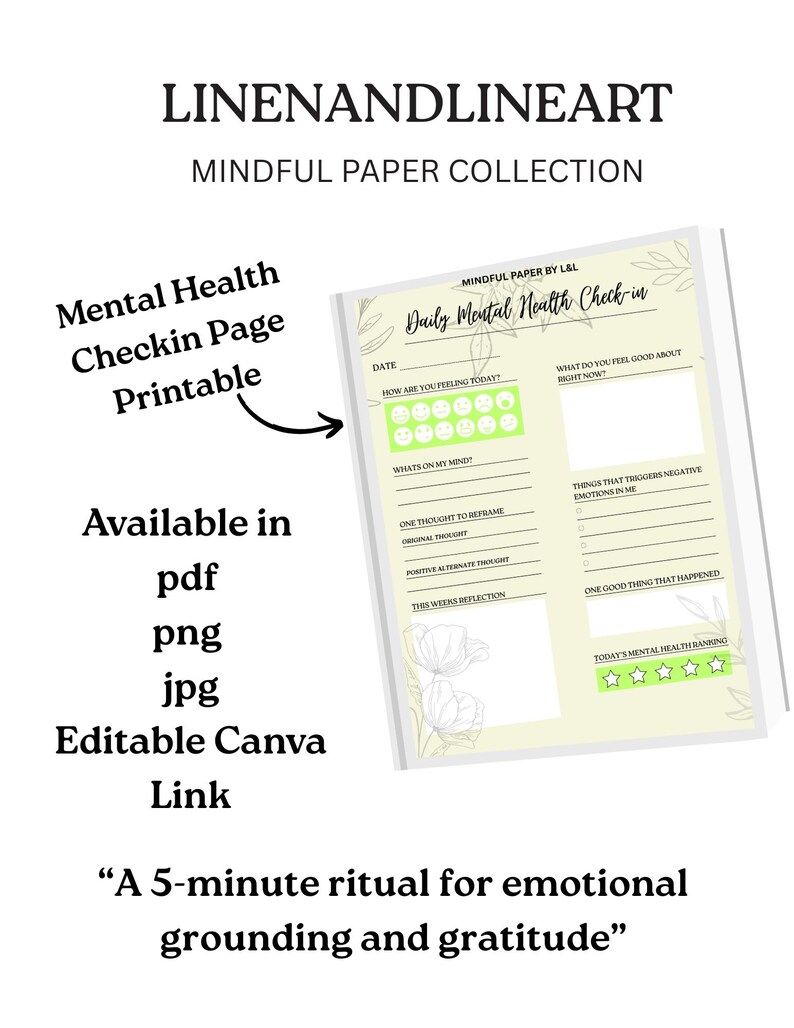 Daily Mental Health Check-in Printable, Mental Wellness Journal Page ...