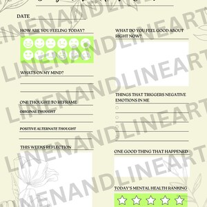 Daily Mental Health Check-in Printable, Mental Wellness Journal Page ...