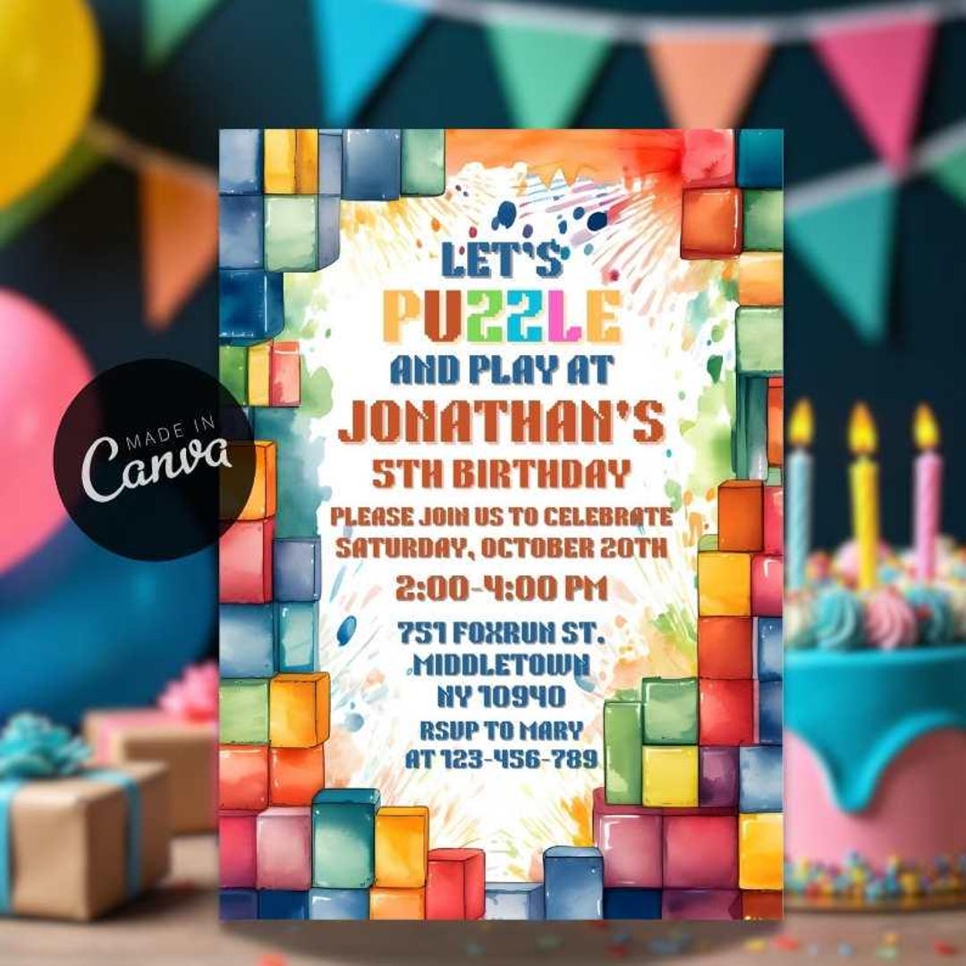Puzzle Birthday Invitation: Game Time Party, Kids Canva Template - Etsy