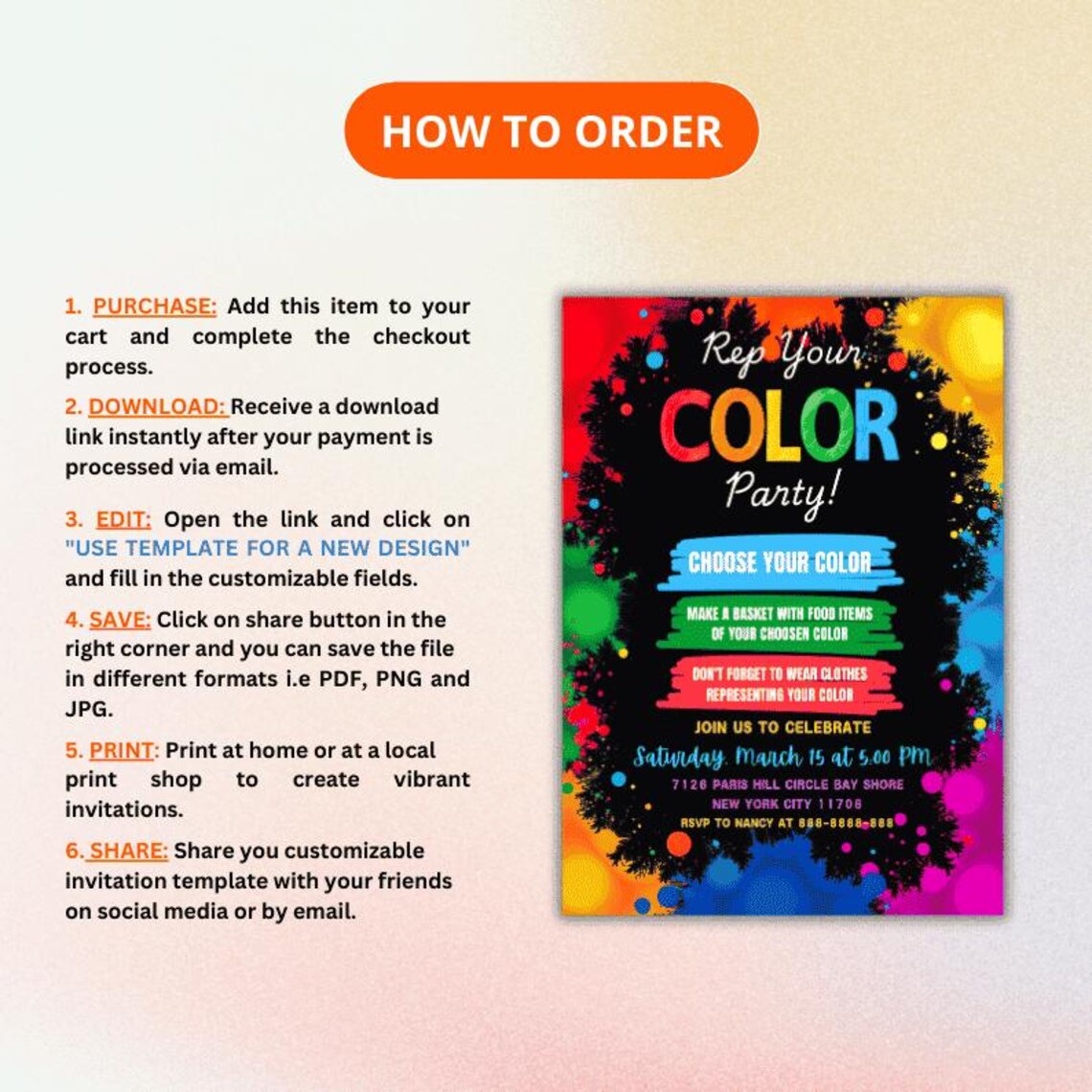 Editable Color Wars Party Invite, Adult Color Party Invitation, Kids ...