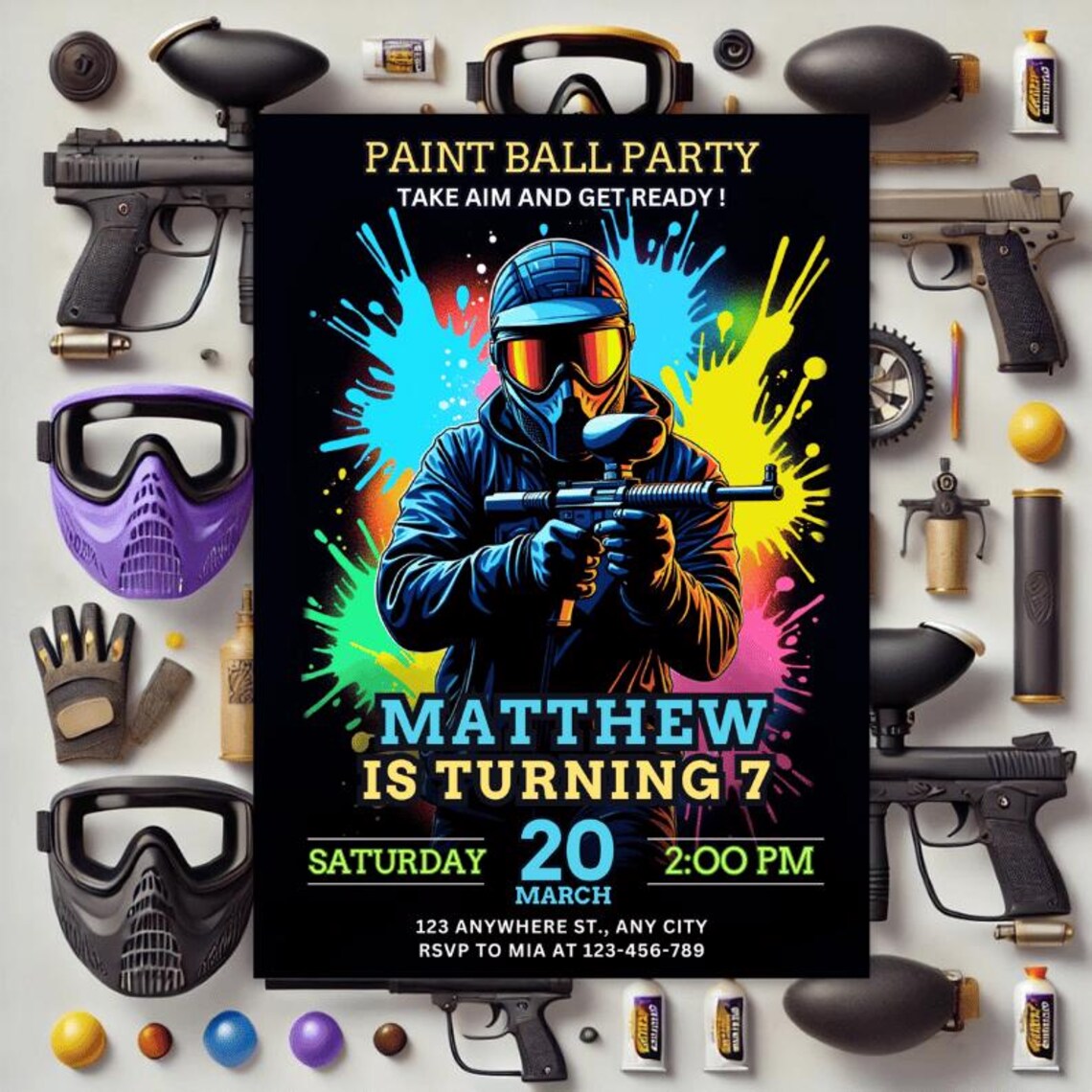 Paintball Birthday Invitation Boy EDITABLE Paintball Party Invite ...