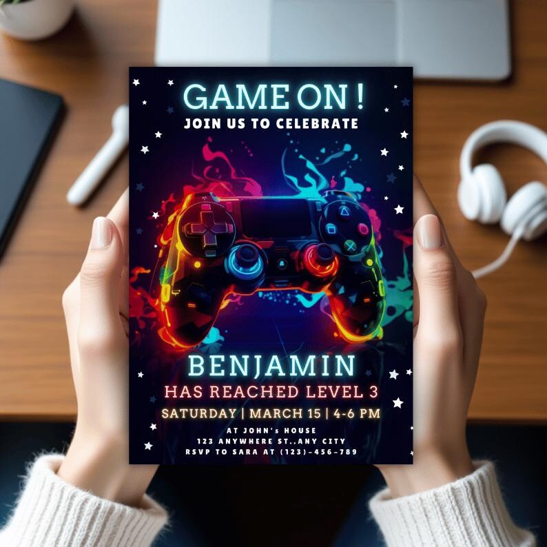 Editable Video Game Controller Party Invitation, Level up Birthday ...