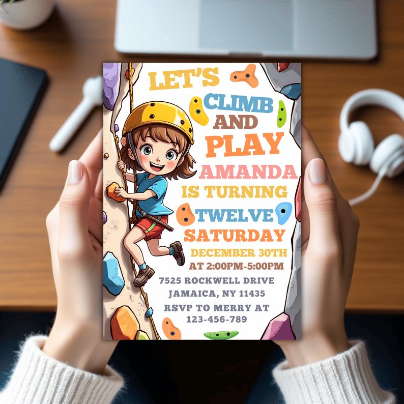 Editable Rock Climbing Birthday Invitation, Indoor Climbing Party ...