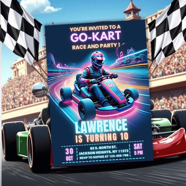 Go Kart Birthday Invitation: Racing Party, Editable Template (digital ...