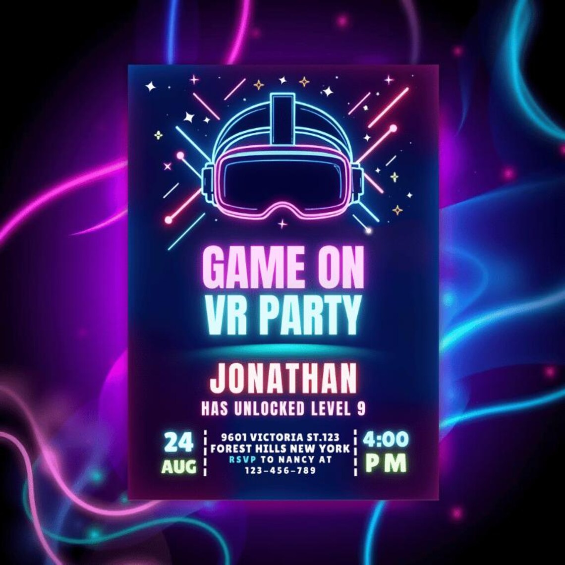 Virtual Reality Game Birthday Party Invitation Card Template, Digital ...