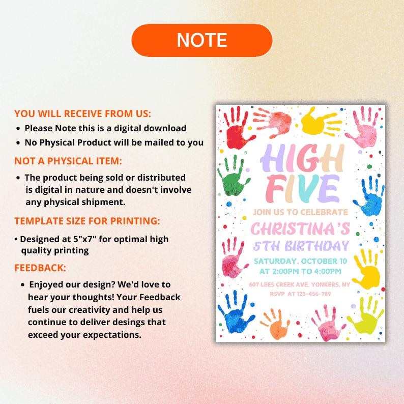 Editable High Five Birthday Party Invitation, Hi Five Invite Template ...