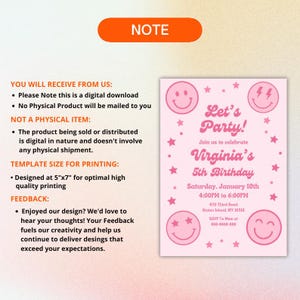 Smiley Face Birthday Invitation Template: Editable Kids Party Invite ...