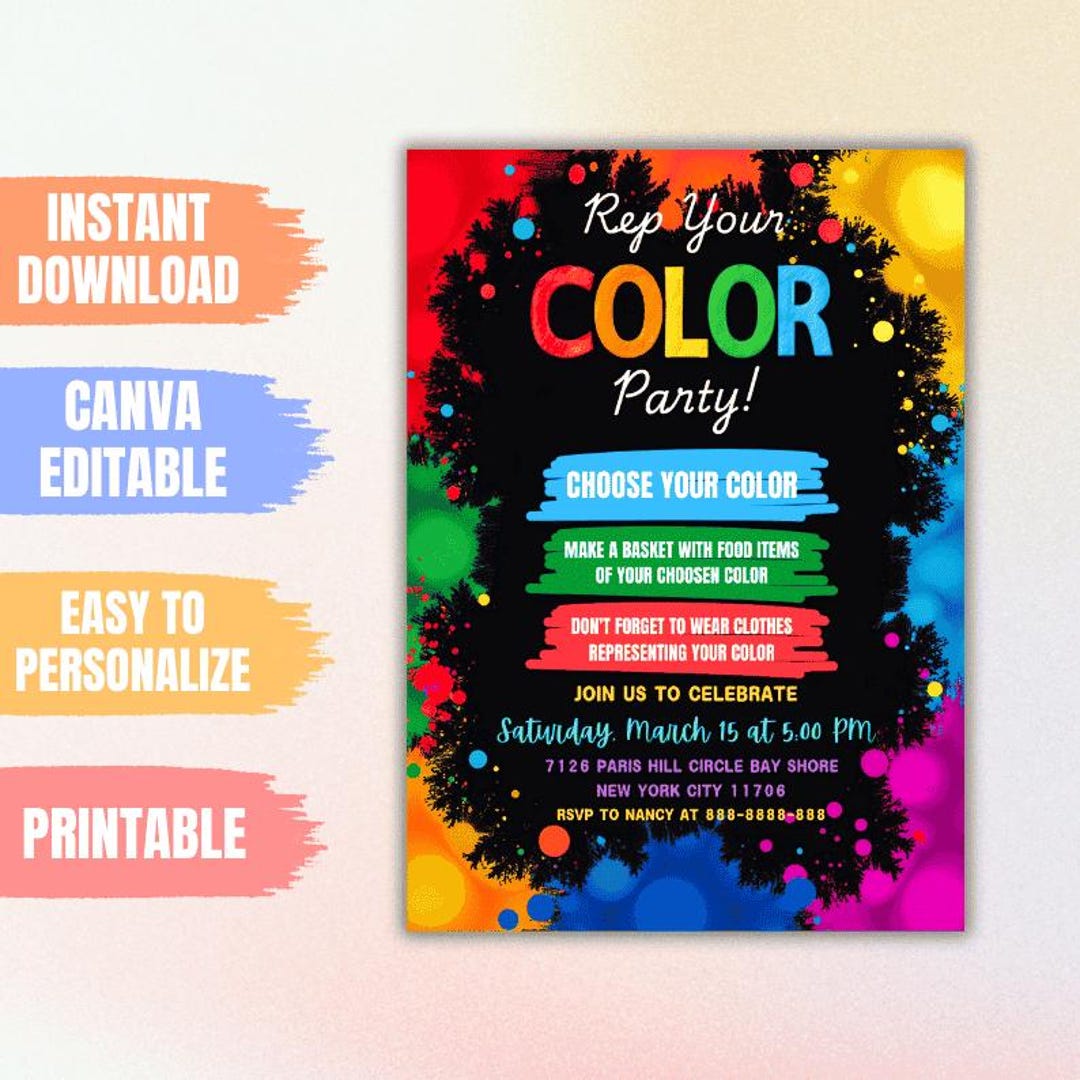 Editable Color Wars Party Invite, Adult Color Party Invitation, Kids ...