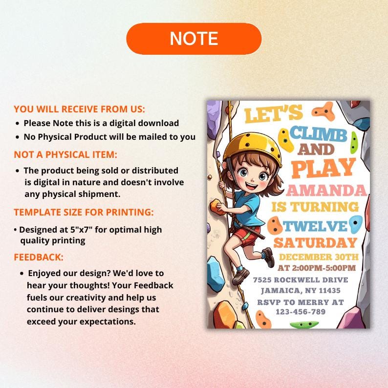 Editable Rock Climbing Birthday Invitation, Indoor Climbing Party ...