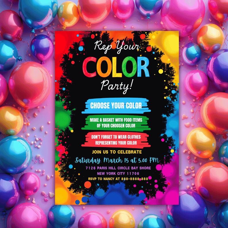 Editable Color Wars Party Invite, Adult Color Party Invitation, Kids ...