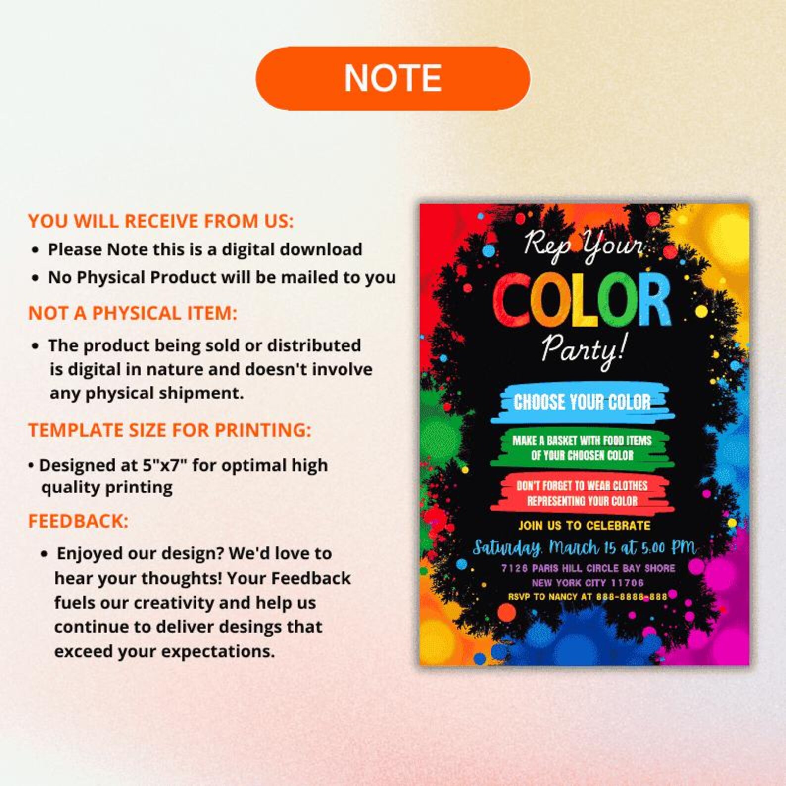 Editable Color Wars Party Invite, Adult Color Party Invitation, Kids ...