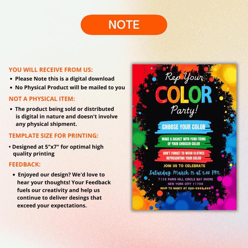 Editable Color Wars Party Invite, Adult Color Party Invitation, Kids ...