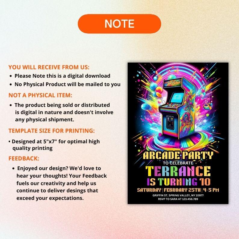 Retro Arcade Birthday Party Invitation: Editable Game Invite (digital ...