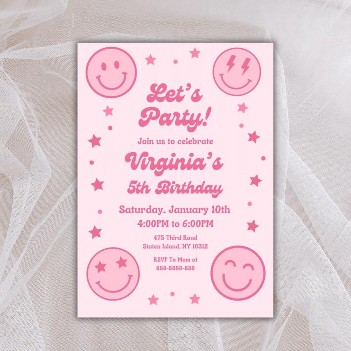 Smiley Face Birthday Invitation Template: Editable Kids Party Invite ...