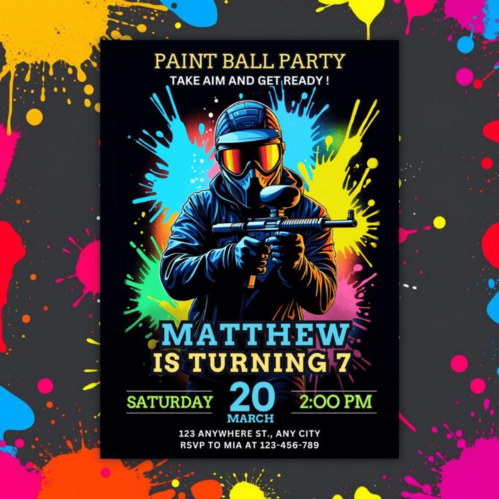 Paintball Birthday Invitation Boy EDITABLE Paintball Party Invite ...