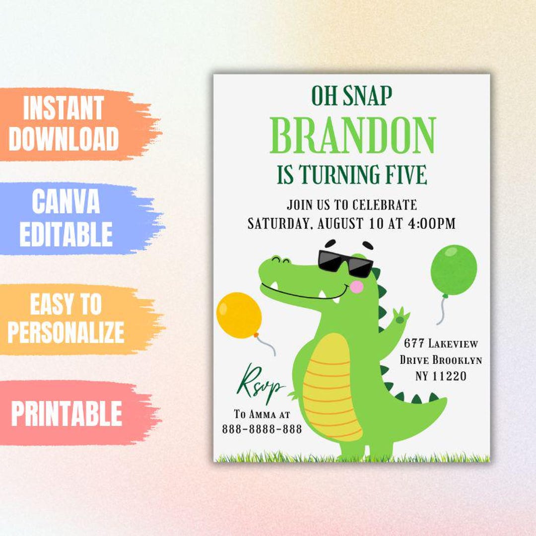 Editable Oh Snap Crocodile Birthday Invitation, Crocodile Swamp Party ...